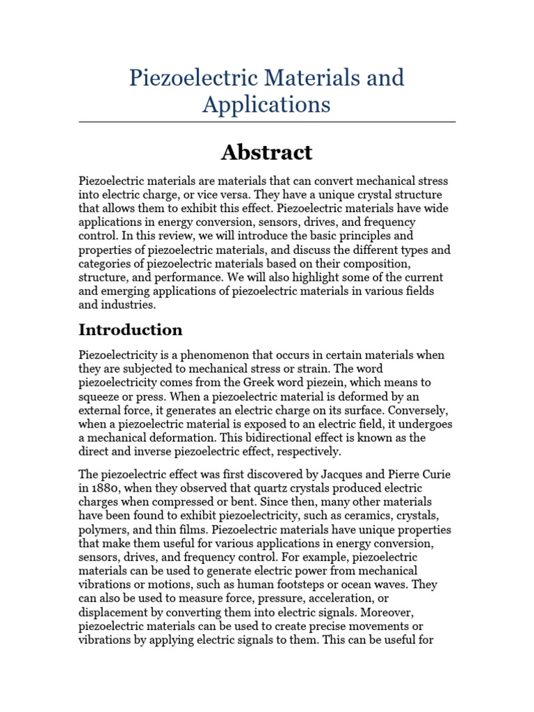Piezoelectric Materials and Applications | PDF | Piezoelectricity | Crystal Structure