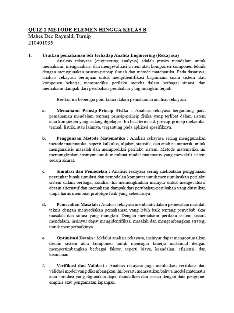 21-035 - Mahes Deo Raynaldi Turnip - Quiz 1 Metode Elemen Hingga B | PDF