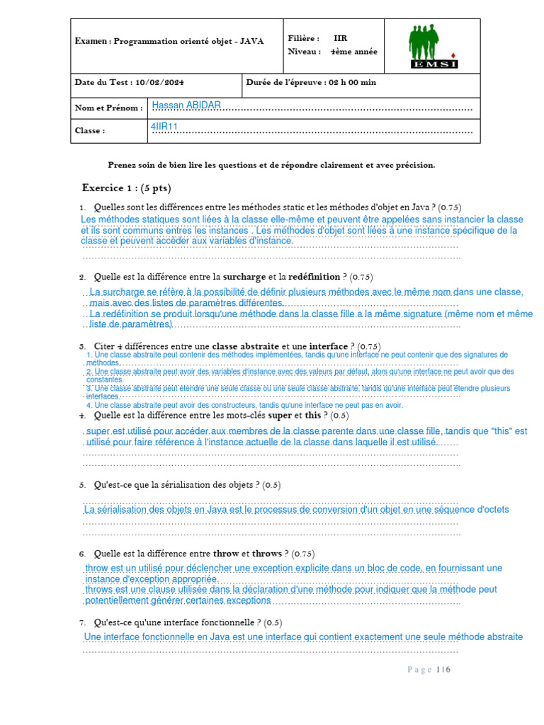 Examen 2024 JAVA Corrigé | PDF | Interface (Informatique) | Java ...