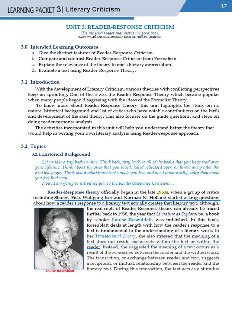 ENG 20 LP 3.1 Unit 3 Reader Response Criticism | PDF | Psychology