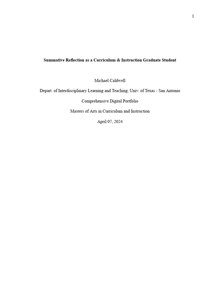 Summative Reflection Portfolio Draft 2 | PDF | Learning | Curriculum