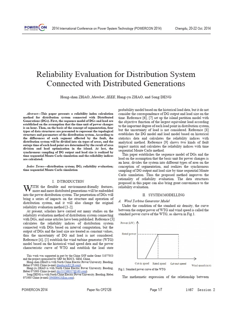Reliability Evaluation For Distribution System Connected With Distributed Generations | PDF ...