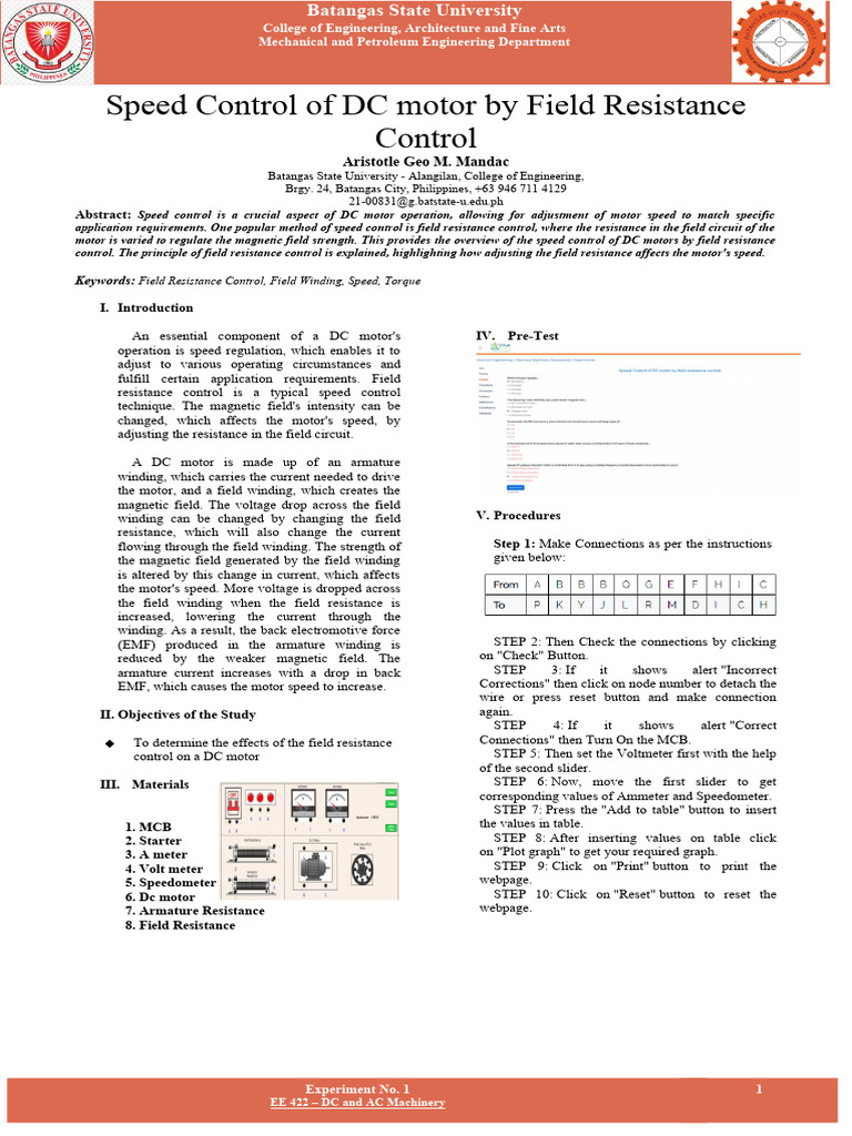 Field Resistance | PDF | Electric Motor | Electric Generator