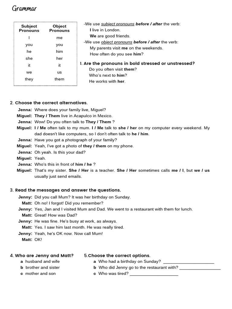 Object Pronouns Practice | PDF | Linguistics | Linguistic Morphology