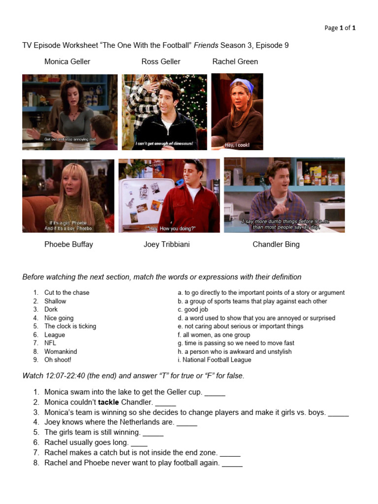 Friends TV Episode Worksheet | PDF