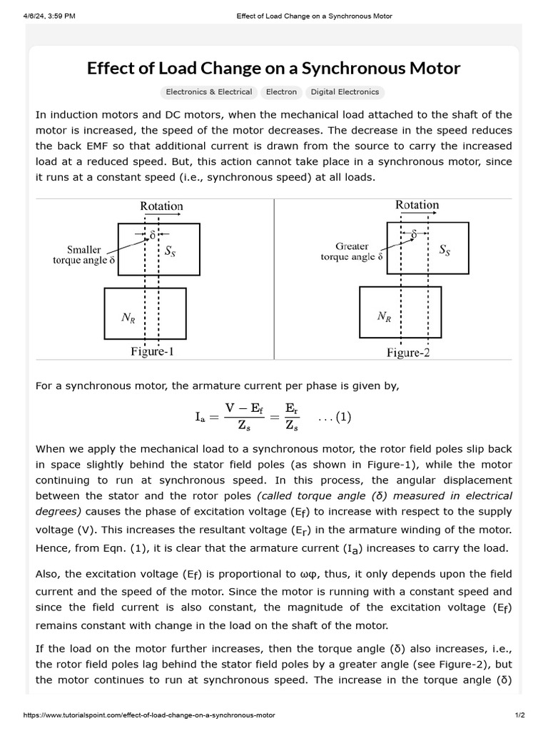 Effect of Load Change On A Synchronous Motor | PDF | Electric Motor ...