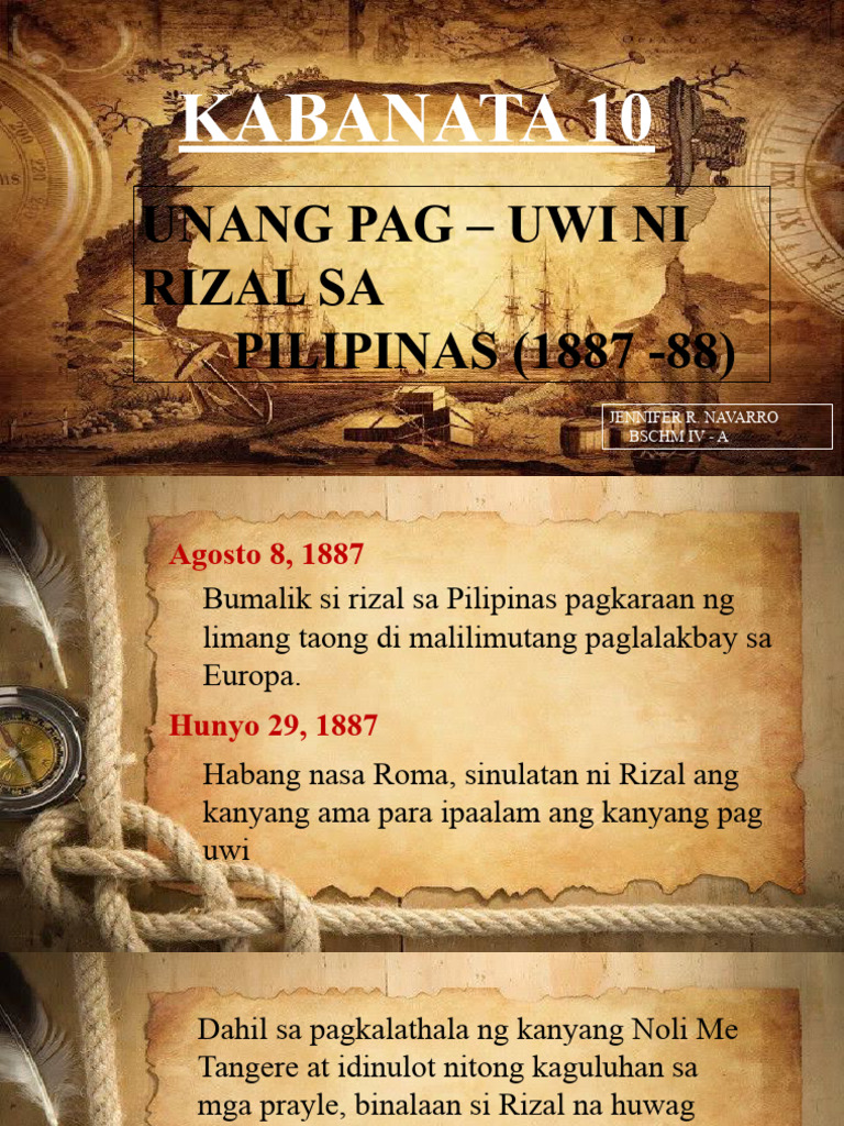 KABANATA 9 Unang Pag Uwi Ni Rizal Sa Pilipinas | PDF KABANATA 9 Unang Pag Uwi Ni Rizal Sa Pilipinas | PDF