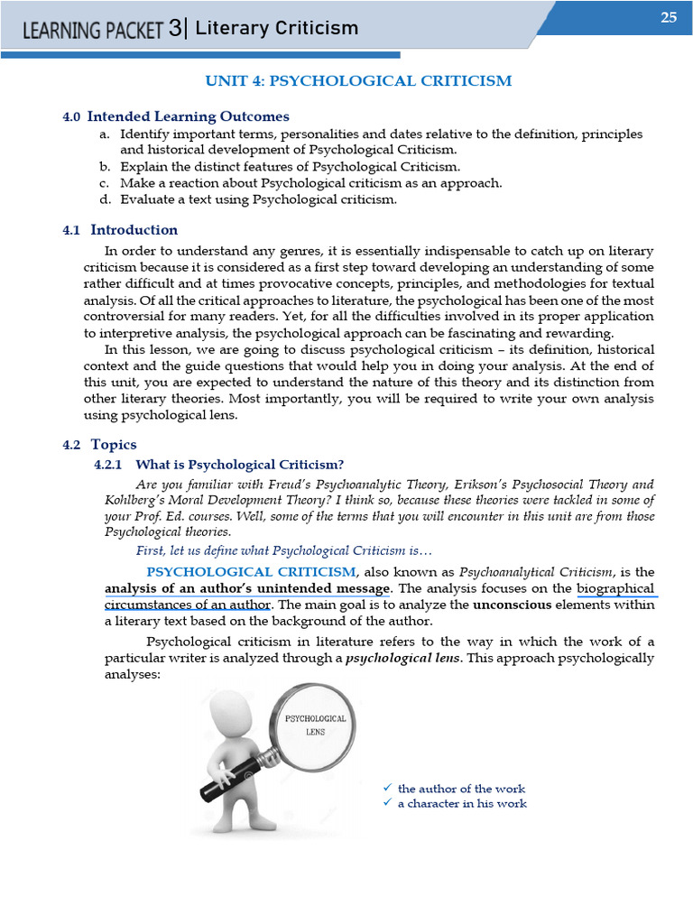 ENG 20 LP 3.2 Unit 4 Psychological Criticism | PDF | Id | Oedipus Complex