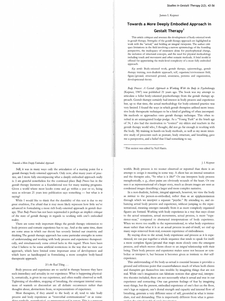 Towards A More Deeply Embodied Approach in Gestalt Therapy - Jim Kepner ...