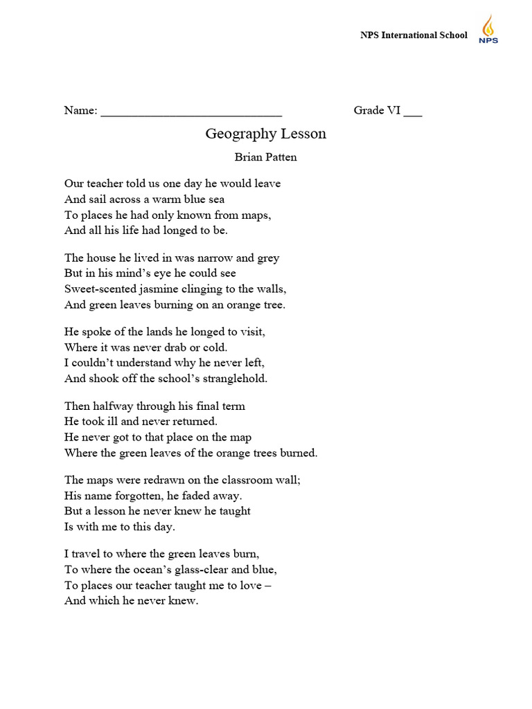 Insights from "Geography Lesson" Poem | PDF
