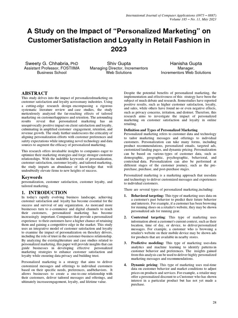 Chhabria 2023 Ijca 922707 | PDF | Survey Methodology | Customer Satisfaction