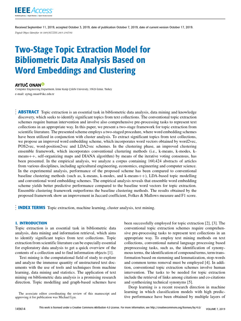 Two-Stage Topic Extraction Model For Bibliometric Data Analysis Based ... Two-Stage Topic Extraction Model For Bibliometric Data Analysis Based ...