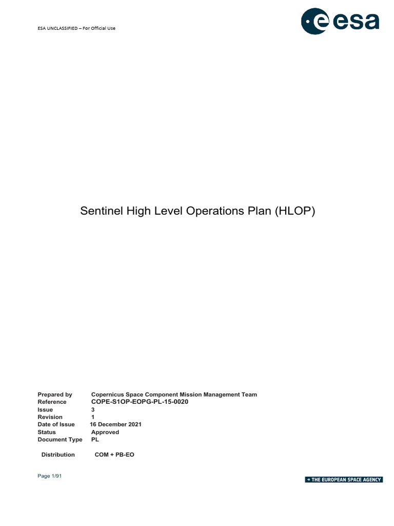 Sentinel HLOP - Issue 3.1 - 16 Dec 2021 | PDF | Spaceflight | Spacecraft