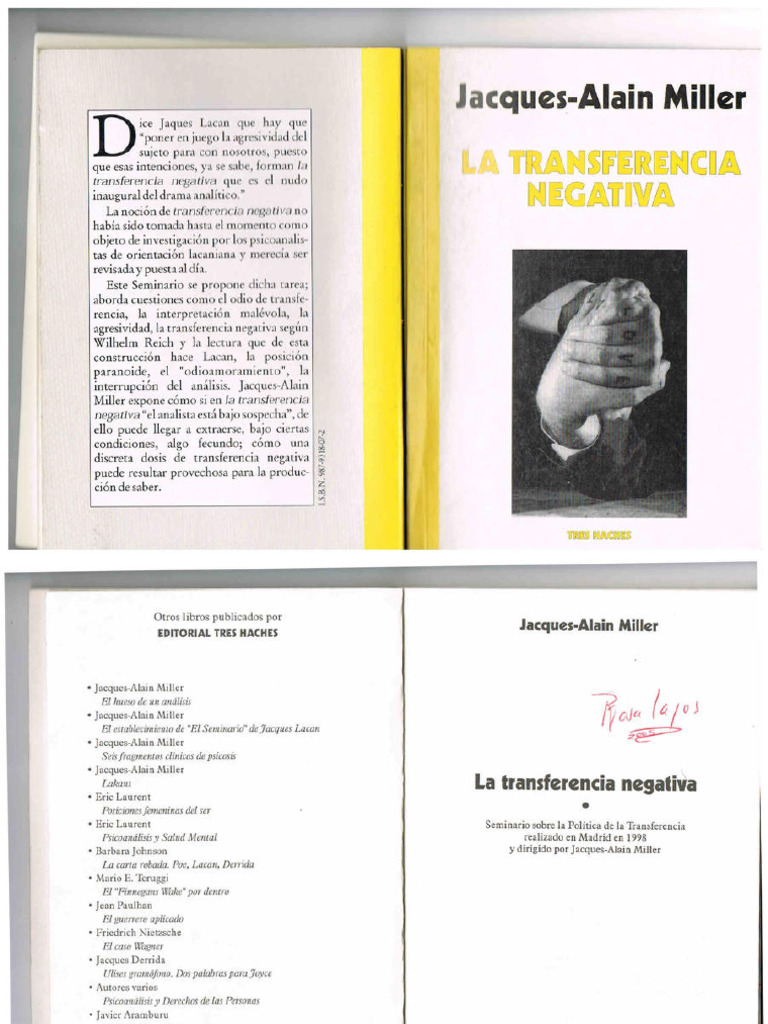 La Transferencia Negativa - Jacques Alain Miller | PDF