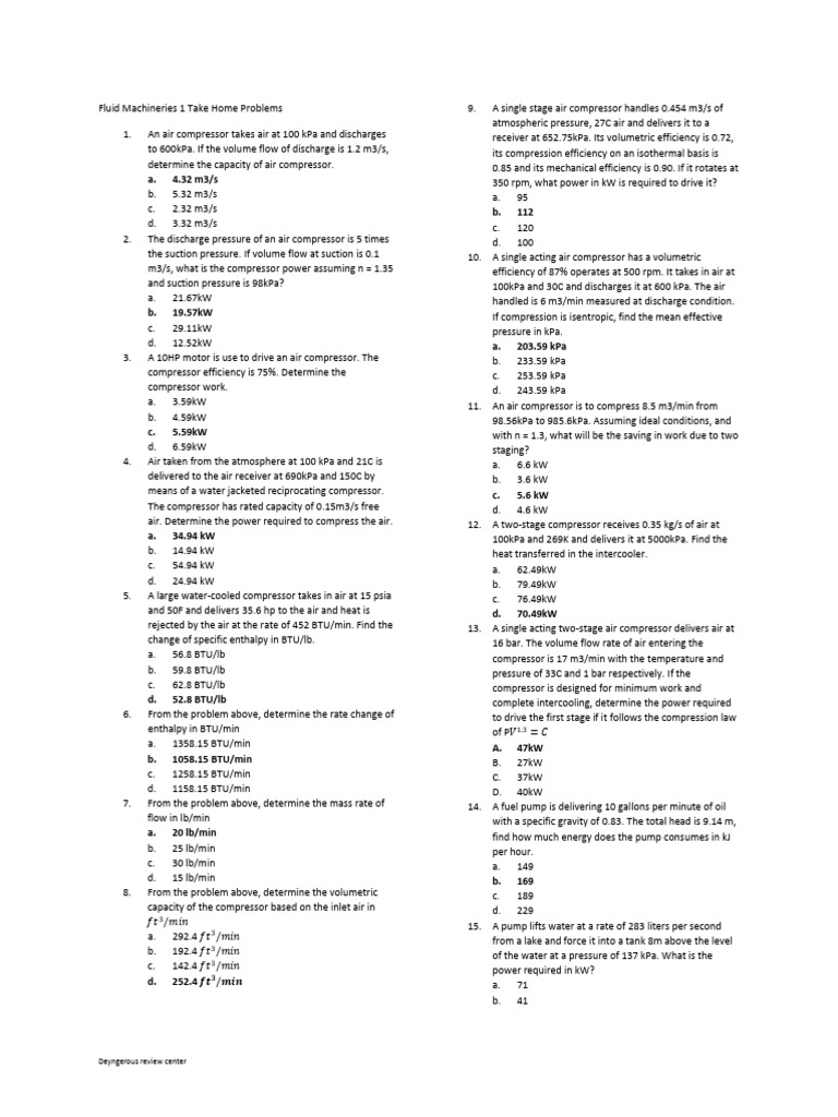 Fluid Machineries 1 Take Home Problems | PDF | Pump | Rotating Machines