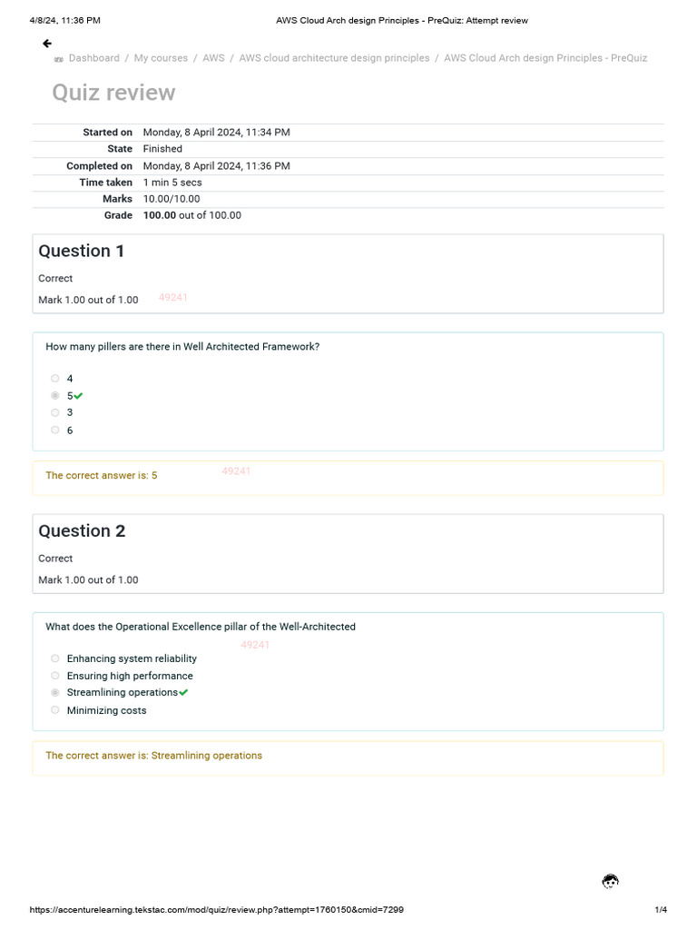 AWS Cloud Arch Design Principles - PreQuiz - Attempt Review | PDF ...
