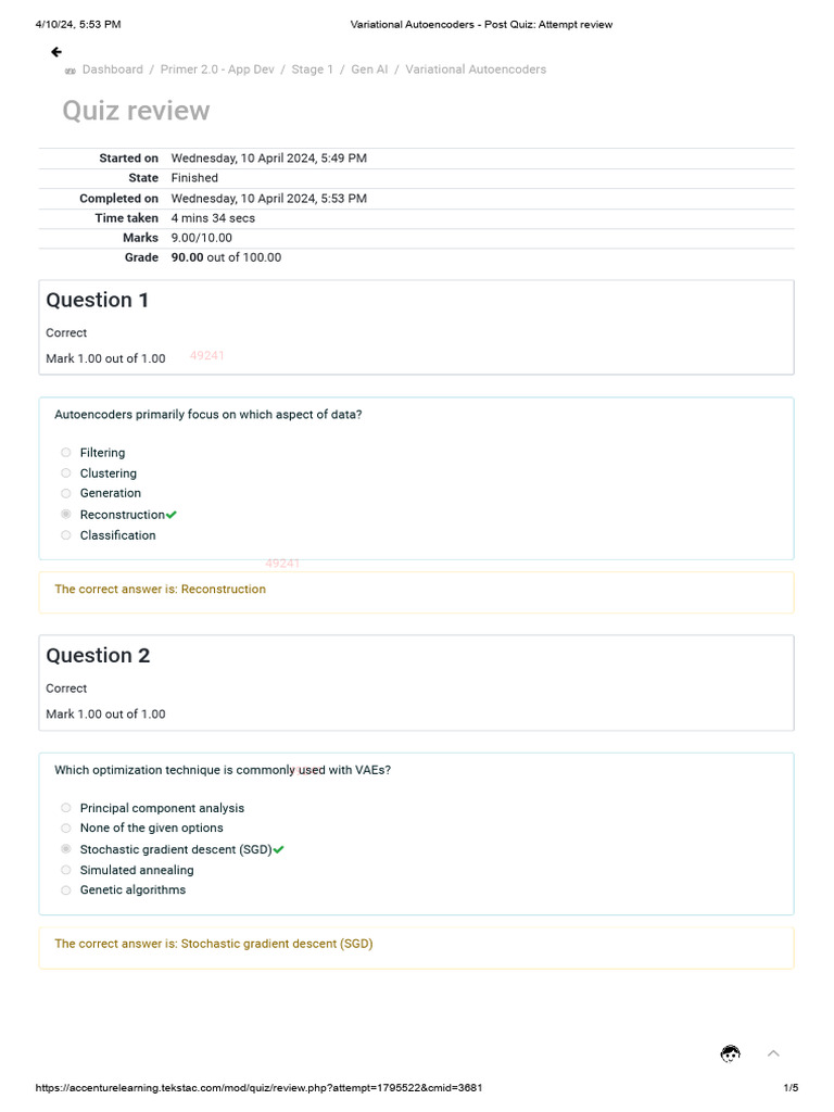 Variational Autoencoders - Post Quiz - Attempt Review | PDF | Computational Neuroscience ...
