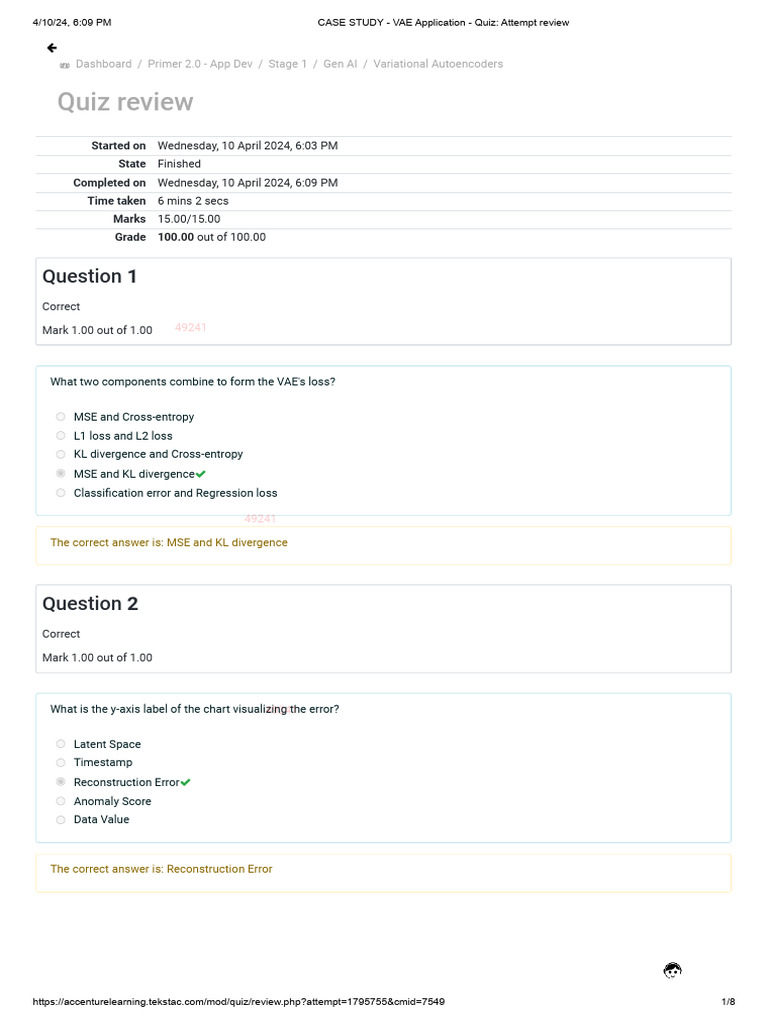 CASE STUDY - VAE Application - Quiz_ Attempt review | PDF | Applied Mathematics | Artificial ...