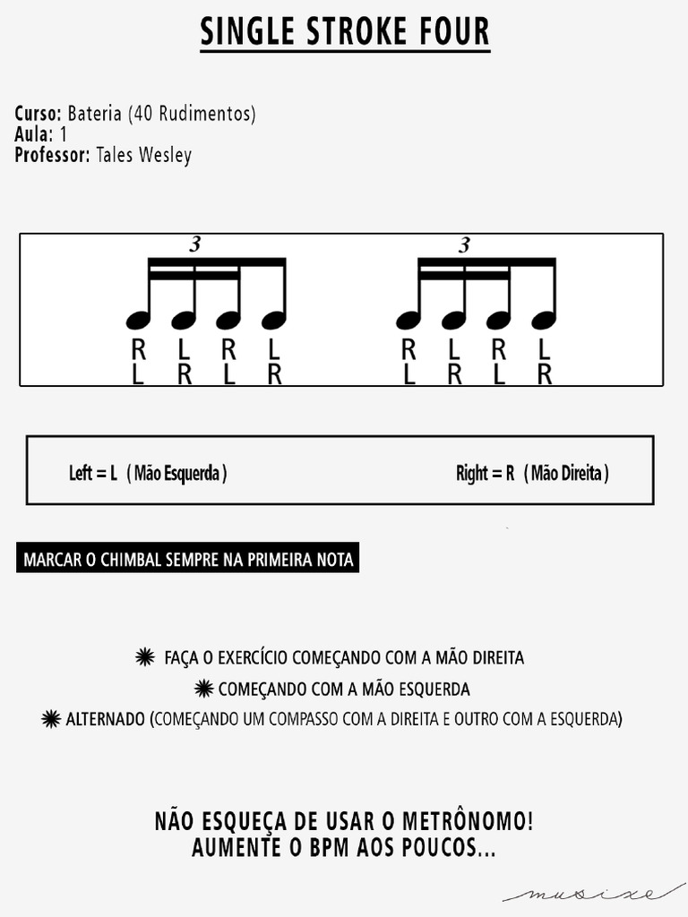 Aula 1 Bateria 40 Rudimentos 2 | PDF