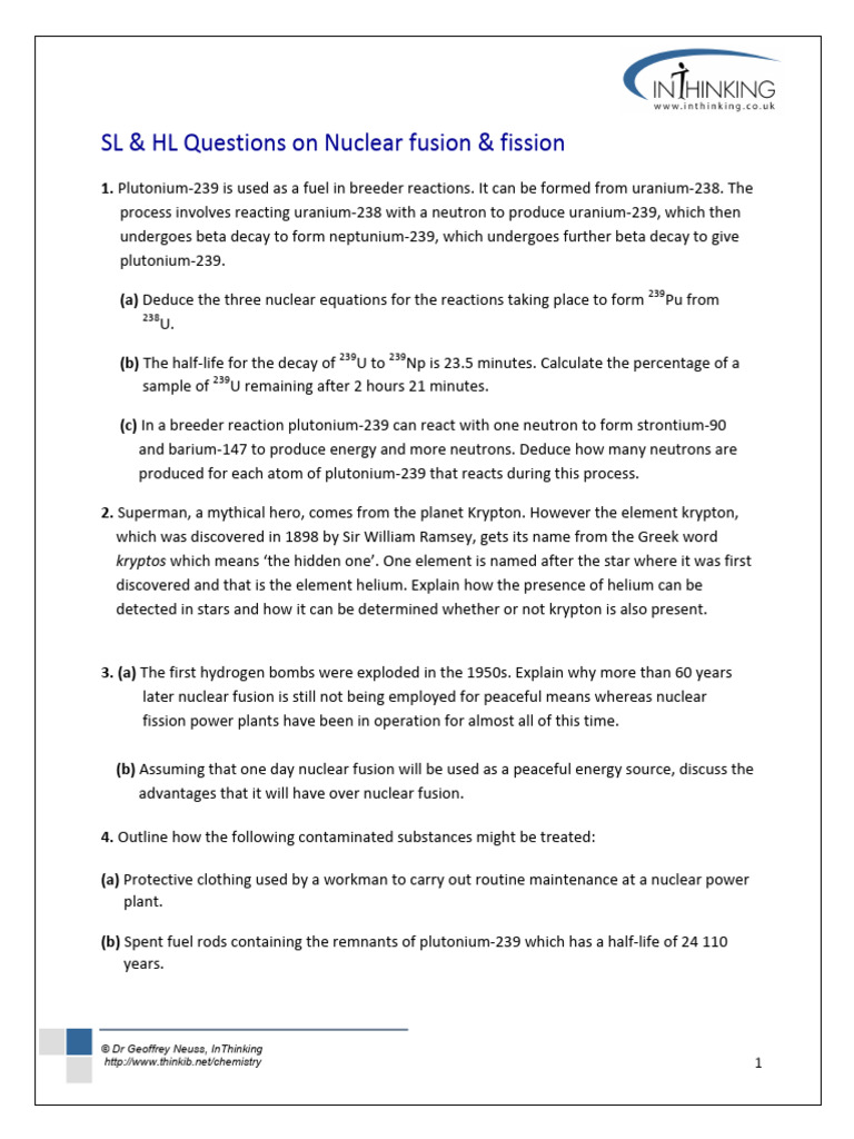 Q Nuclear Fusion - Fission | PDF | Neutron | Nuclear Reaction