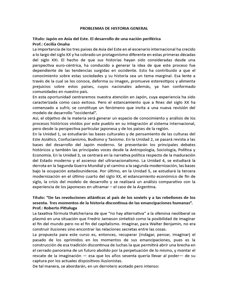 Problemas de Historia General 1C 2024 | PDF | Japón | Conocimiento