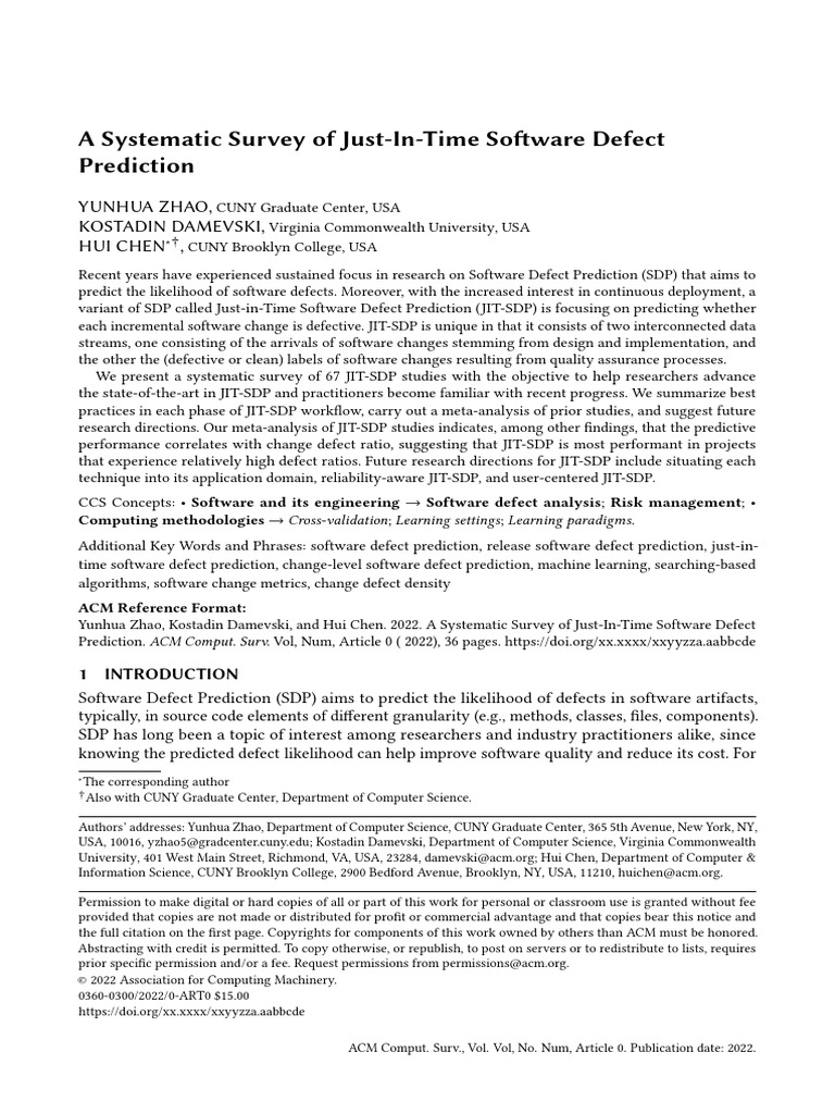 2022 A Systematic Survey of Just-In-Time Software Defect | PDF | Version Control | Multicollinearity