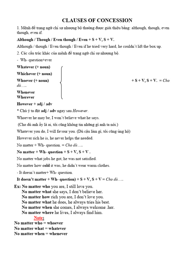 BAI TAP VE MENH DE CHI SU NHUONG BO | PDF | Grammar | Syntax