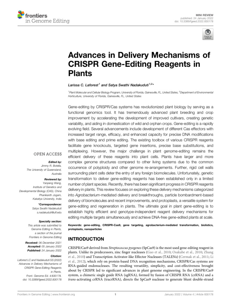 Advances in Delivery Mechanisms of CRISPR Gene-Editing Reagents in ...
