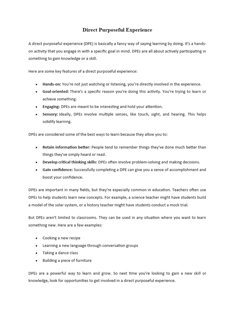 Direct Purposeful Experience | Download Free PDF | Experience | Learning Direct Purposeful Experience | Download Free PDF | Experience | Learning