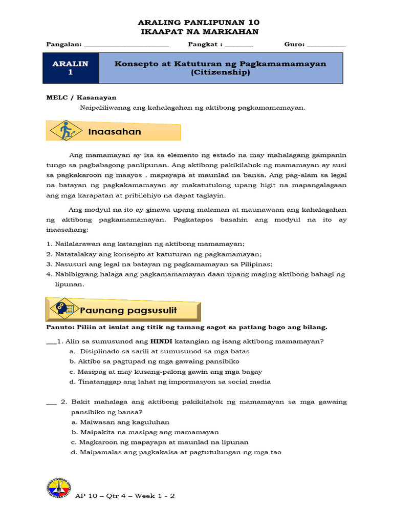 AP-10-Q4-Week-1-2 | PDF