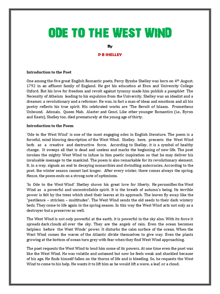 Ode To West Wind | PDF | Percy Bysshe Shelley