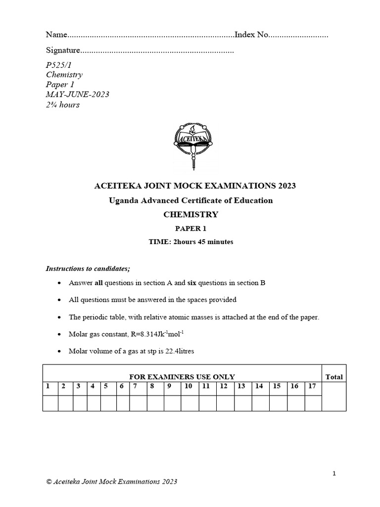 S6 Aceiteka 2023 Chemistry P1 | PDF | Buffer Solution | Ph