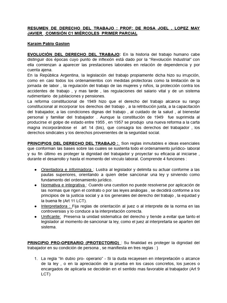 Resumen de Derecho Del Trabajo | PDF | Derecho laboral | Economias