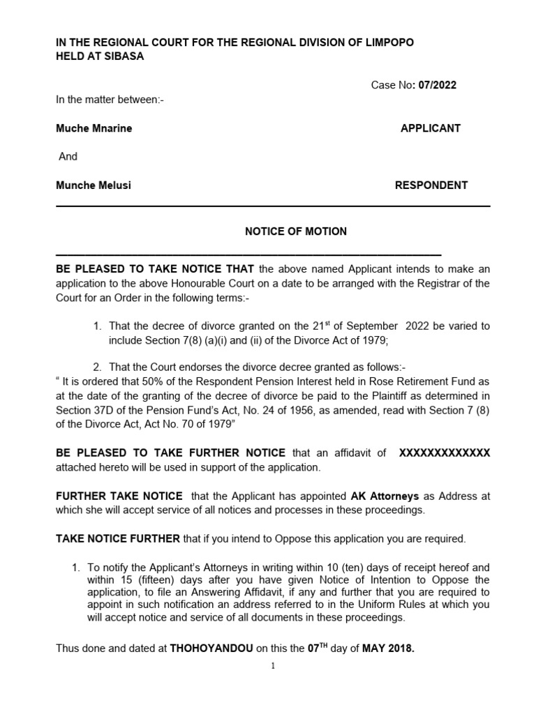 Application For Variation | PDF | Divorce | Affidavit