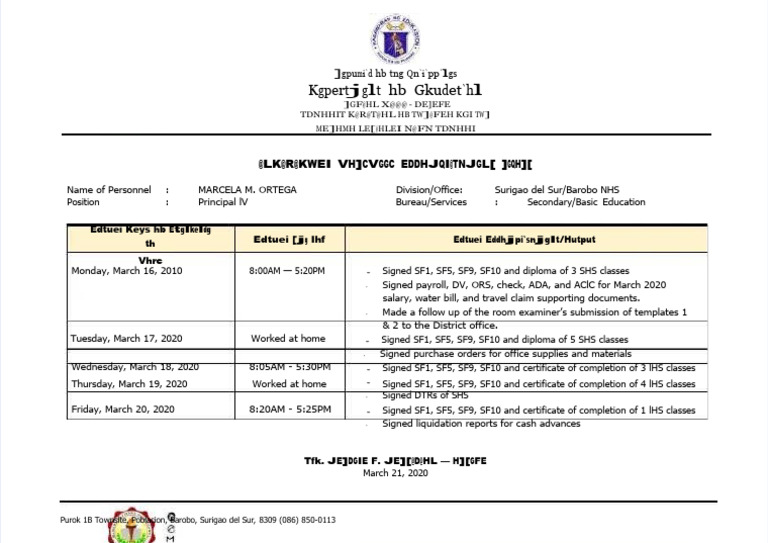 Pdf Department Of Education Individual Workweek Accomplishment Report Pdf