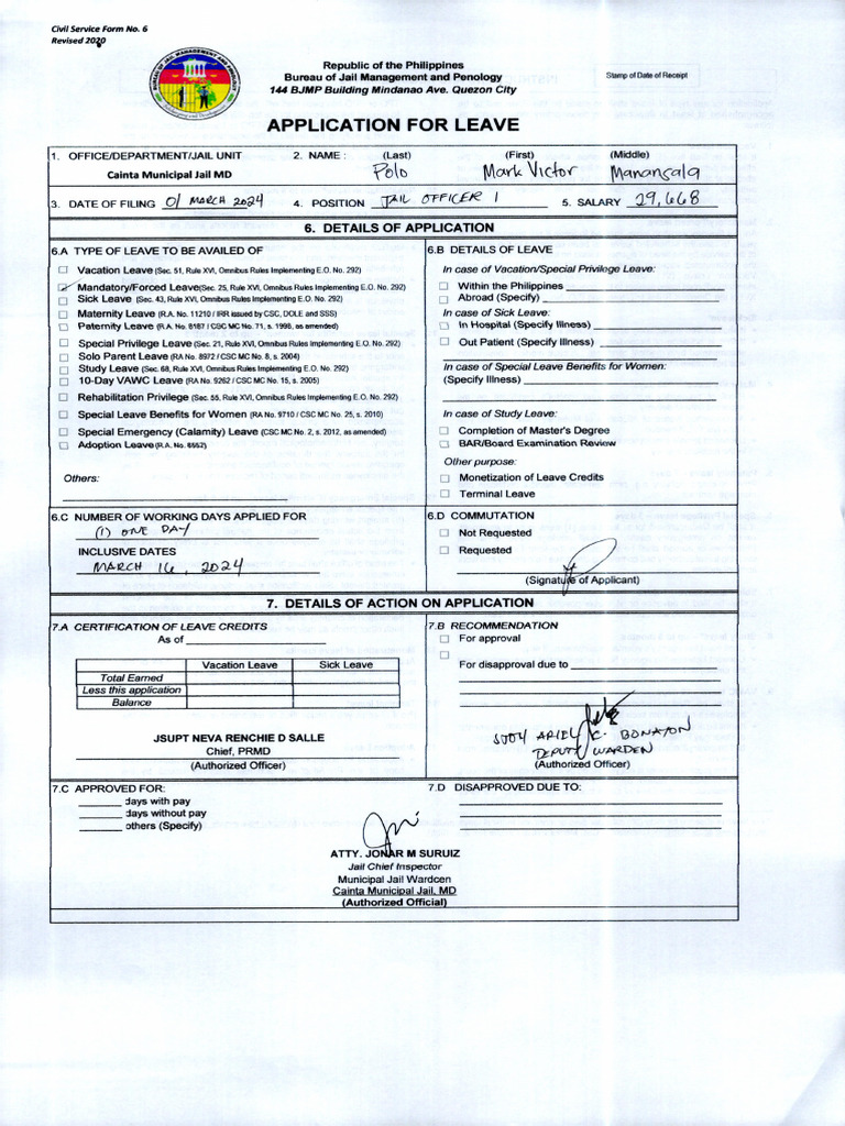 Forced Leave Application of JO1 Mark Victor Polo | PDF