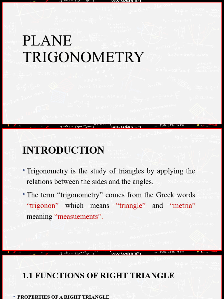 Plane Trigonometry | PDF | Trigonometric Functions | Triangle Plane Trigonometry | PDF | Trigonometric Functions | Triangle