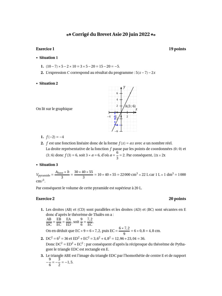 Corrigé Brevet Asie 2022 Maths | PDF