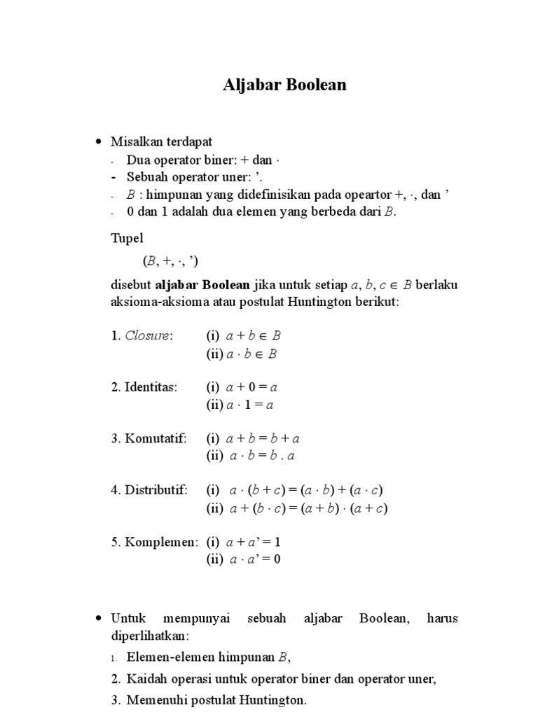 Hukum dan Contoh Aljabar Boolean | PDF