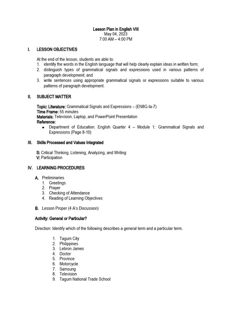 Grammatical Signals and Expressions | PDF | Idea | Word