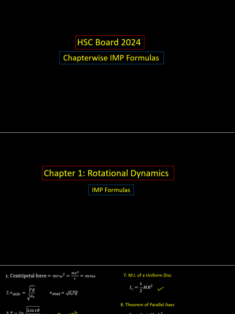 HSC IMP Formulas 2024 | PDF | Rotation | Theoretical Physics