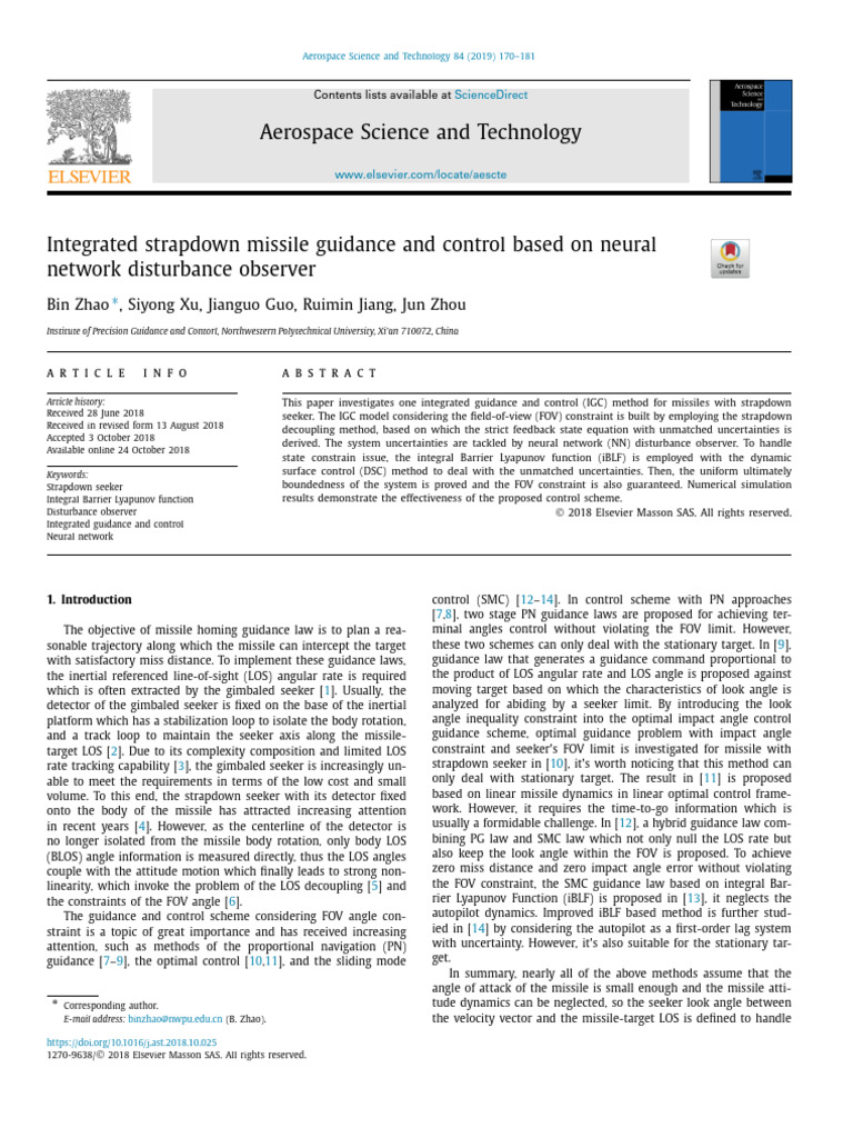 Integrated Strapdown Missile Guidance and Control Based On Neural ...