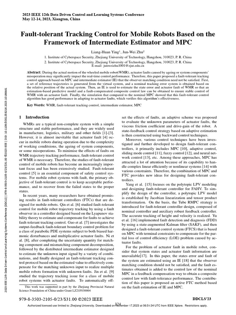 2023 Fault Tolerant Tracking Control For Mobile Robots Based On The Framework Of Inte Pdf
