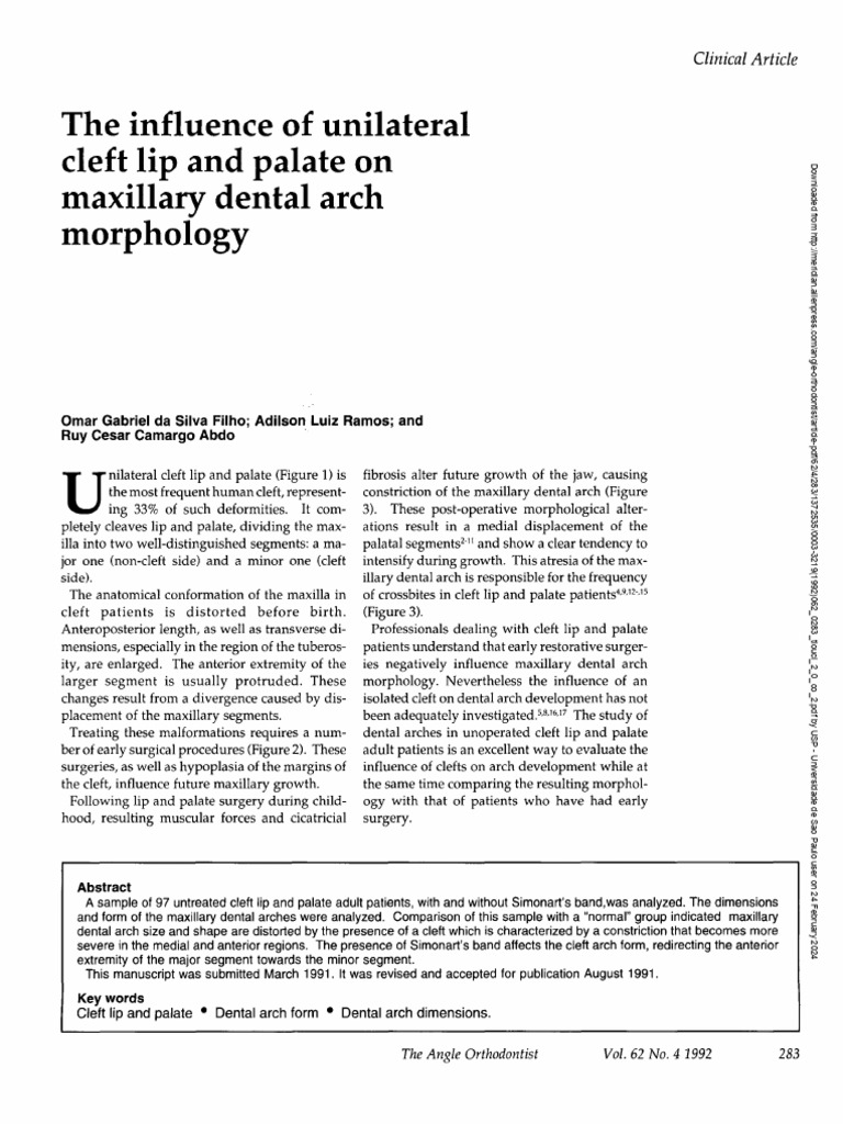 The Influence of Unilateral Cleft Lip and Palate On Maxillary Dental Arch Morphology | PDF