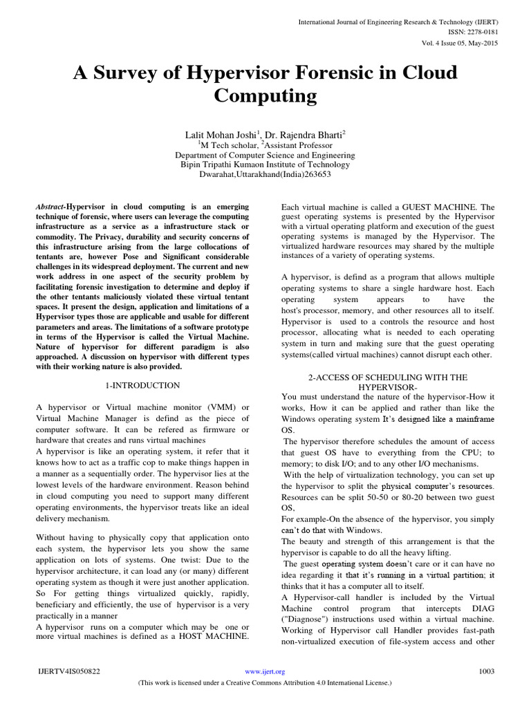 A Survey of Hypervisor Forensic in Cloud | PDF | Denial Of Service Attack | Virtualization