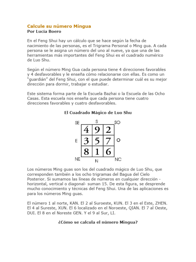 Cálculo del Número Ming Gua en Feng Shui | PDF | Feng Shui