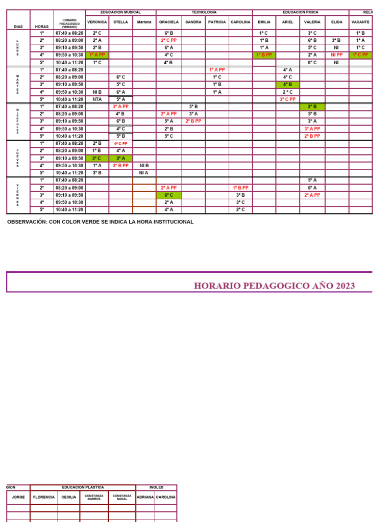 2023 Horario Correcto Esc. #2 | PDF