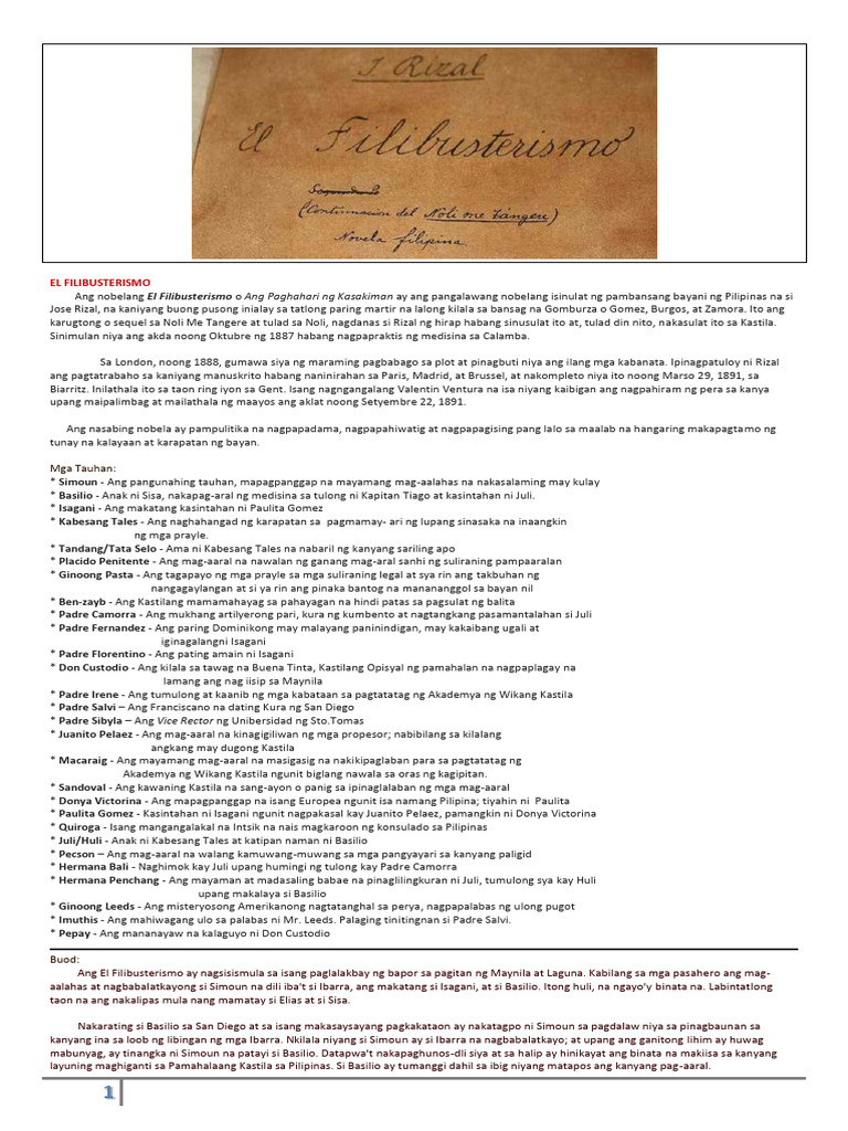 EL FILIBUSTERISMO Kabanata | PDF