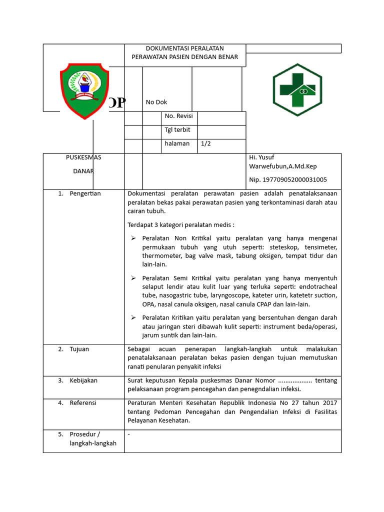 Sop Dokumentasi Peralatan Perawatan Pasien Dengan Benar | PDF | Pengembangan Diri | Kesehatan ...