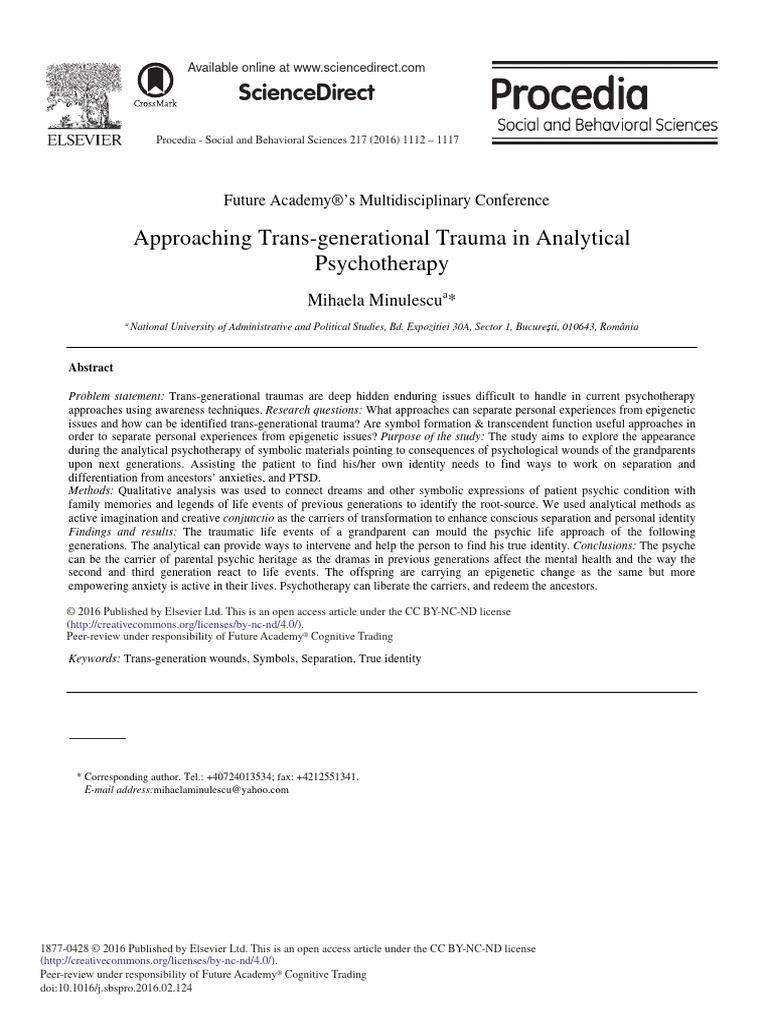 Approaching Trans Generational Trauma in | PDF | Carl Jung | Analytical ...